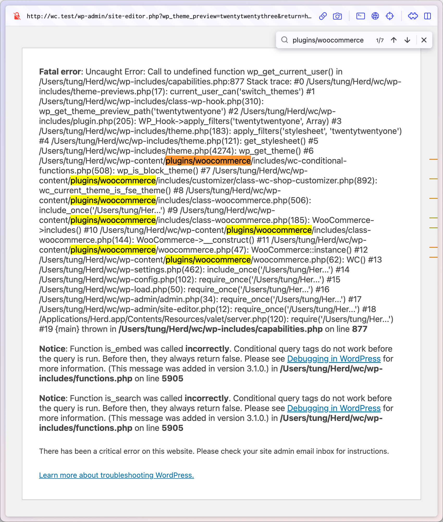 Fatal error when live preview Block Themes · Issue #39994 · woocommerce/woocommerce · GitHub