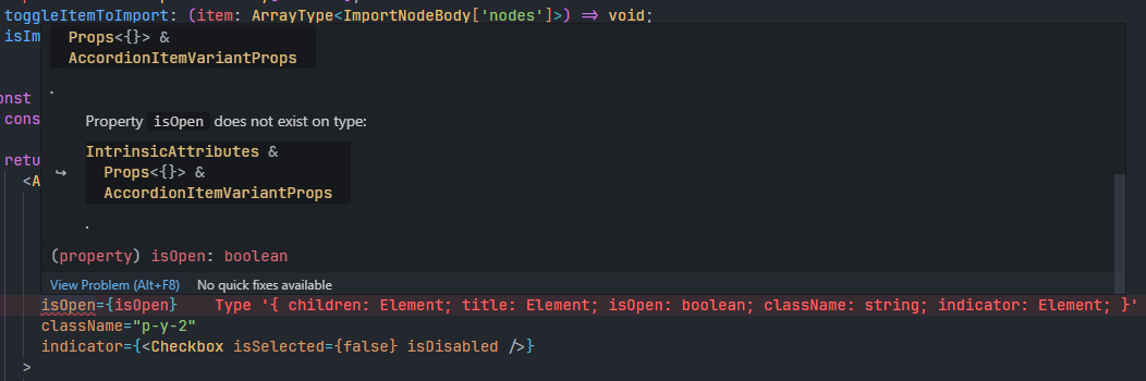 [BUG] - ` ` does not have `isOpen` prop typing despite being mentioned in docs · Issue #1396 ...
