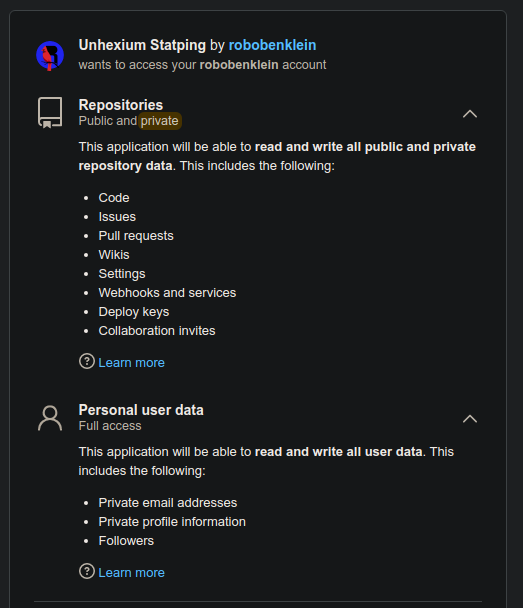 Github Authentication Oauth Login Scopes Should Be Read Only · Issue 908 · Statping Statping