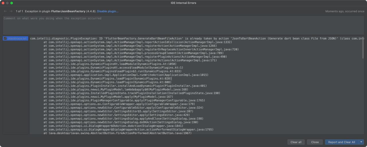 新版本 4.4.8， 创建新文件报错 · Issue #131 · fluttercandies/FlutterJsonBeanFactory · GitHub