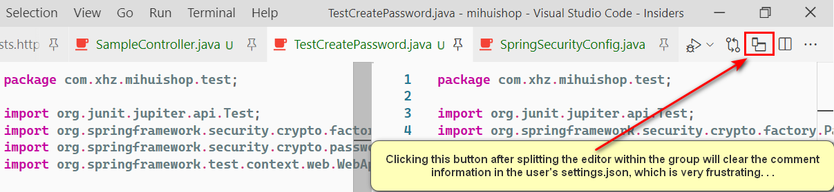 After splitting the editor within the group, clicking this button will ...