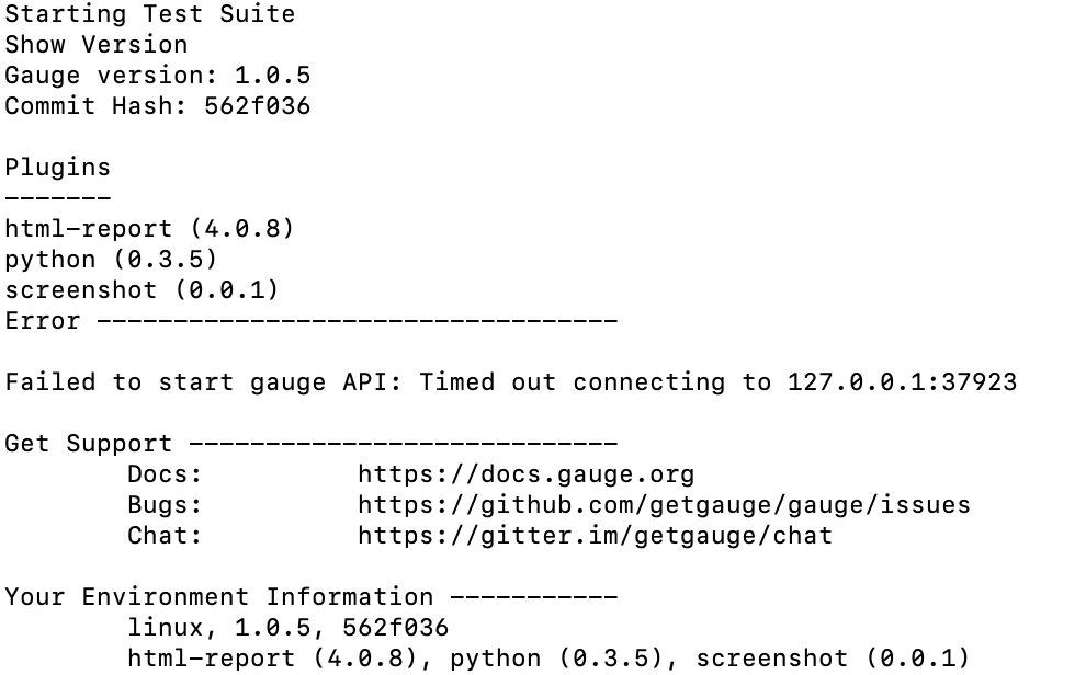 Failed to start gauge API: Timed out connecting (Gauge-Python) · Issue #1483 · getgauge/gauge ...