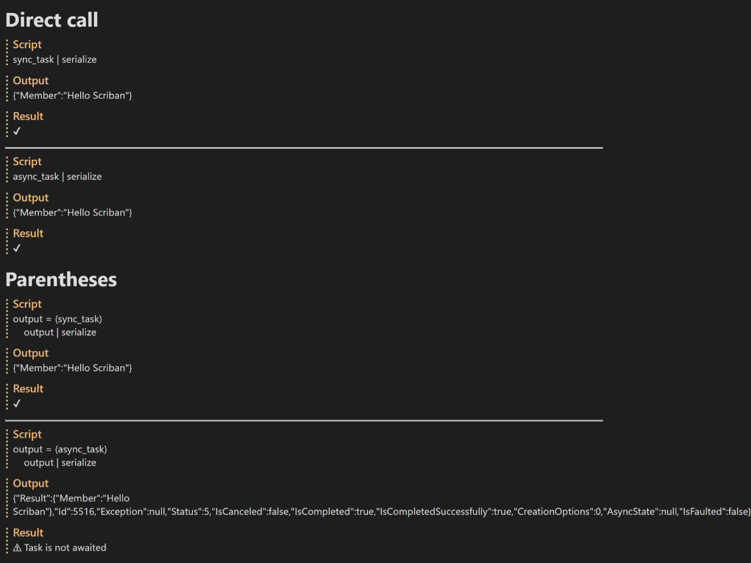 Accessing property directly on a task result makes Scriban unable to find the specified property ...