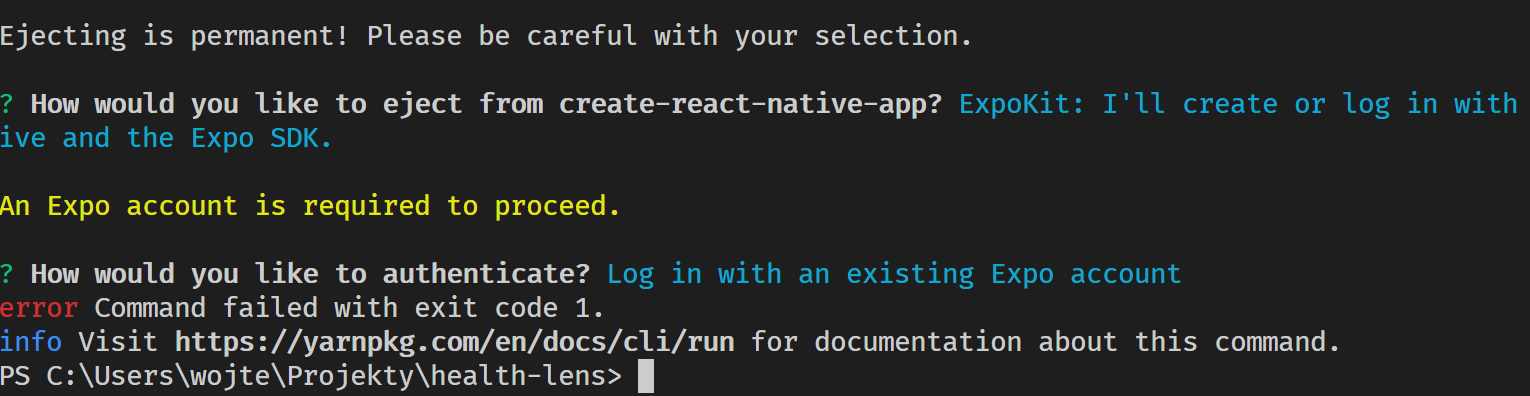 Eject command fails on Expo login/account creation · Issue #727 · expo/create-react-native-app ...