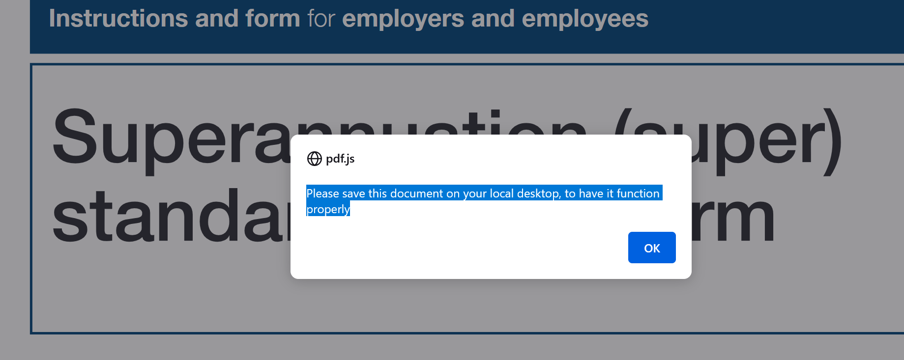 Fix warning: Please save this document on your local desktop, to have it function properly ...