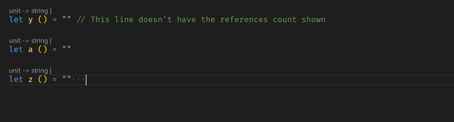 Reference codelense not shown if the function/variable is a single letter · Issue #1763 · ionide ...