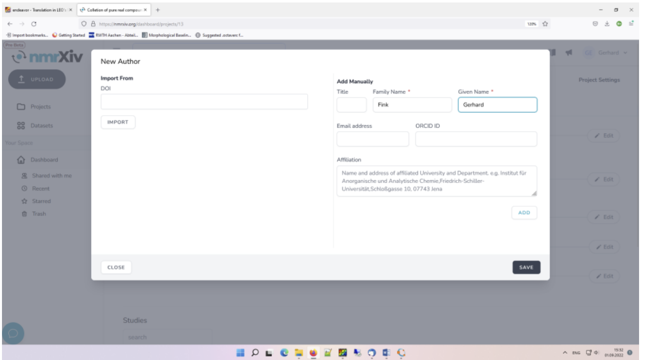 Clicking on Save button doesn't add the author. · Issue #453 · NFDI4Chem/nmrxiv · GitHub