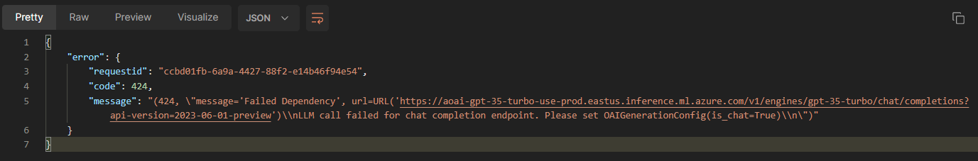 Error "LLM call failed for chat completion endpoint. Please set ...
