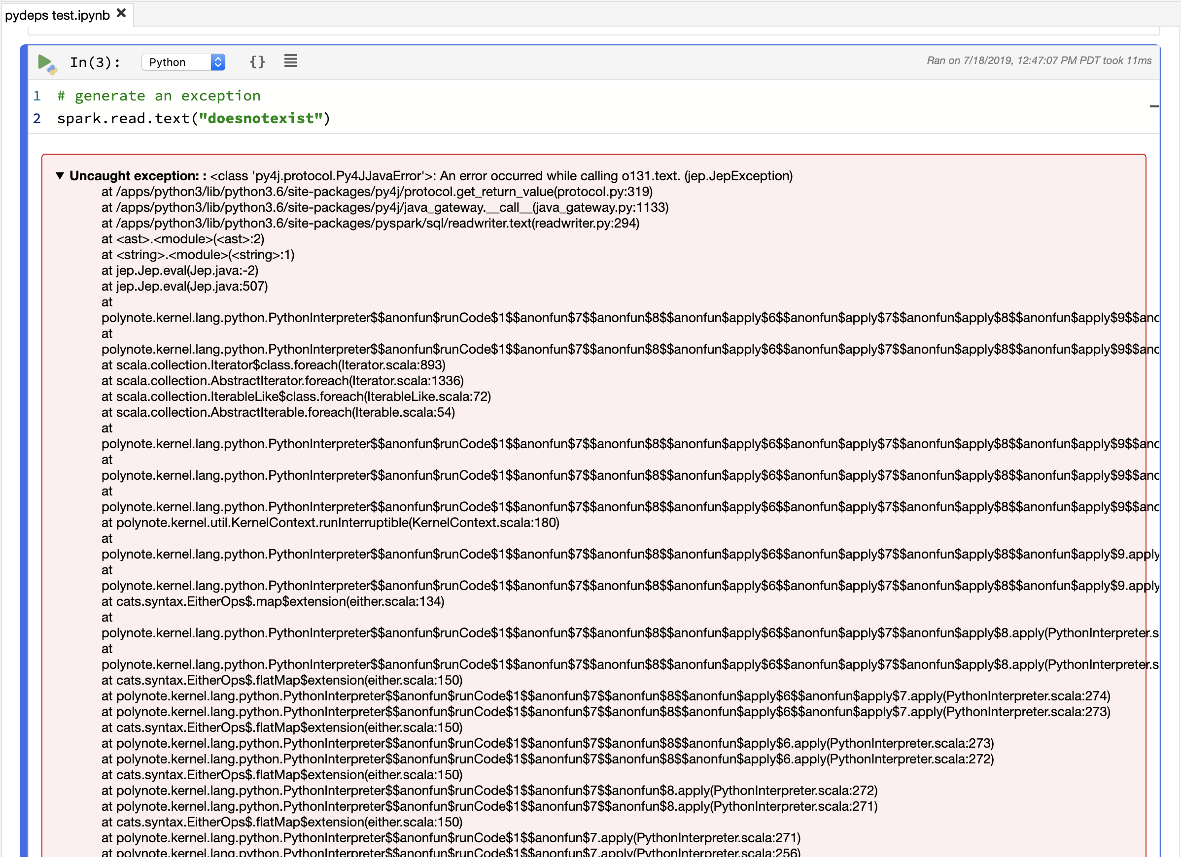 PySpark exception stack traces not showing up. · Issue #363 · polynote/polynote · GitHub