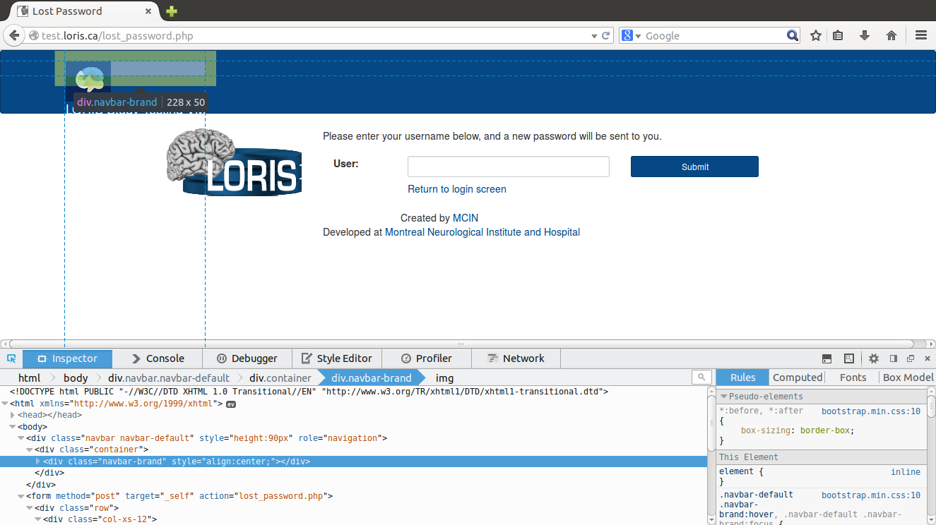 [UI] UI Bug in lost_password.php page · Issue #5177 · aces/Loris · GitHub