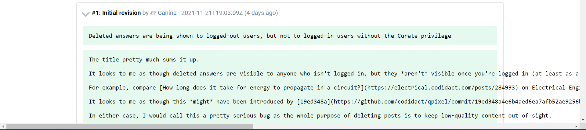 No word wrap for initial revision in post history · Issue #733 · codidact/qpixel · GitHub