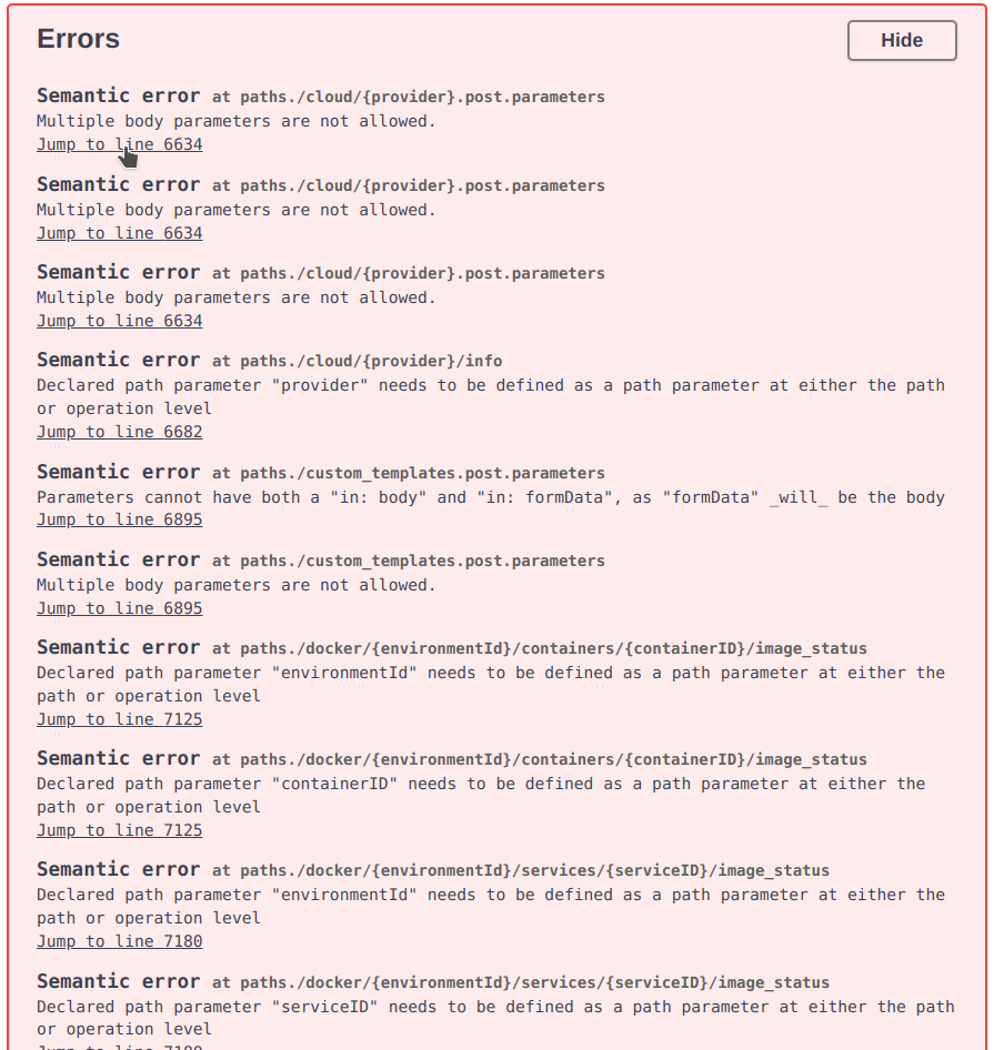 Swagger API documentation - fix 2.0 validation errors · Issue #10135 · portainer/portainer · GitHub
