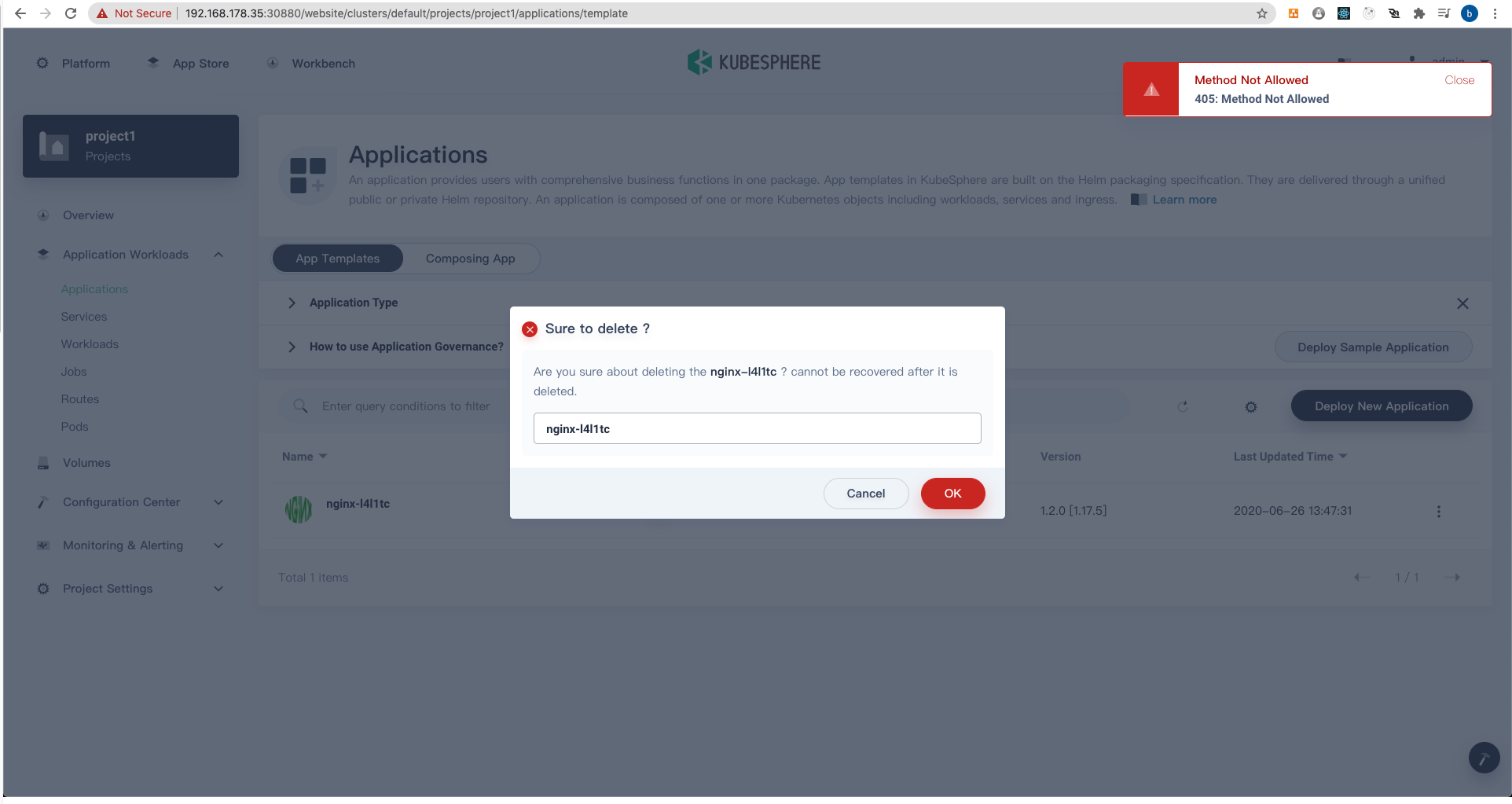 Not able to delete application from dashboard · Issue #2255 · kubesphere/kubesphere · GitHub