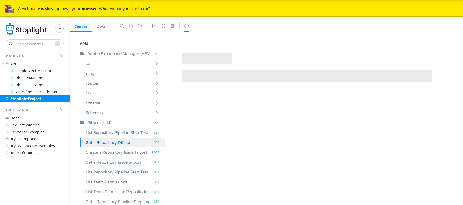 Page hang when navigating to a certain endpoint · Issue #989 · stoplightio/elements · GitHub