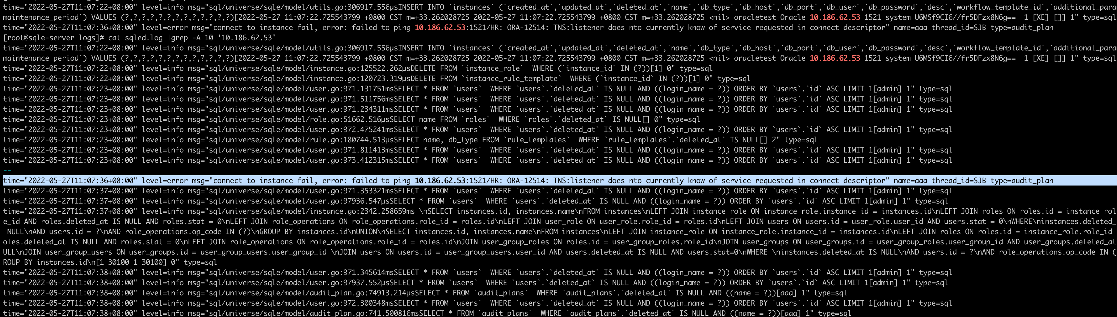审核任务 Oracle Top Sql 指定数据库后获取失败,且有明显报错日志 · Issue 524 · Actiontech Sqle