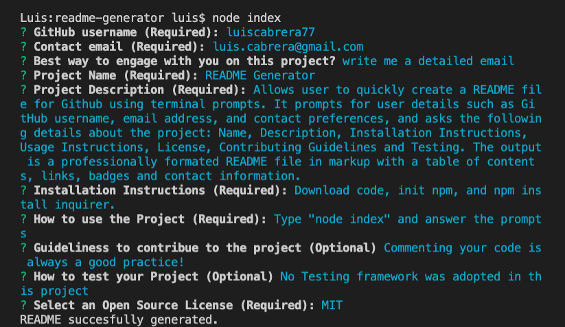 GitHub - luiscabrera77/readme-generator: Node JS Readme generator