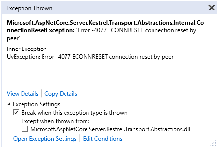 ASP.NET Core Web Application - Microsoft.AspNetCore.Server.Kestrel.Transport.Abstractions ...