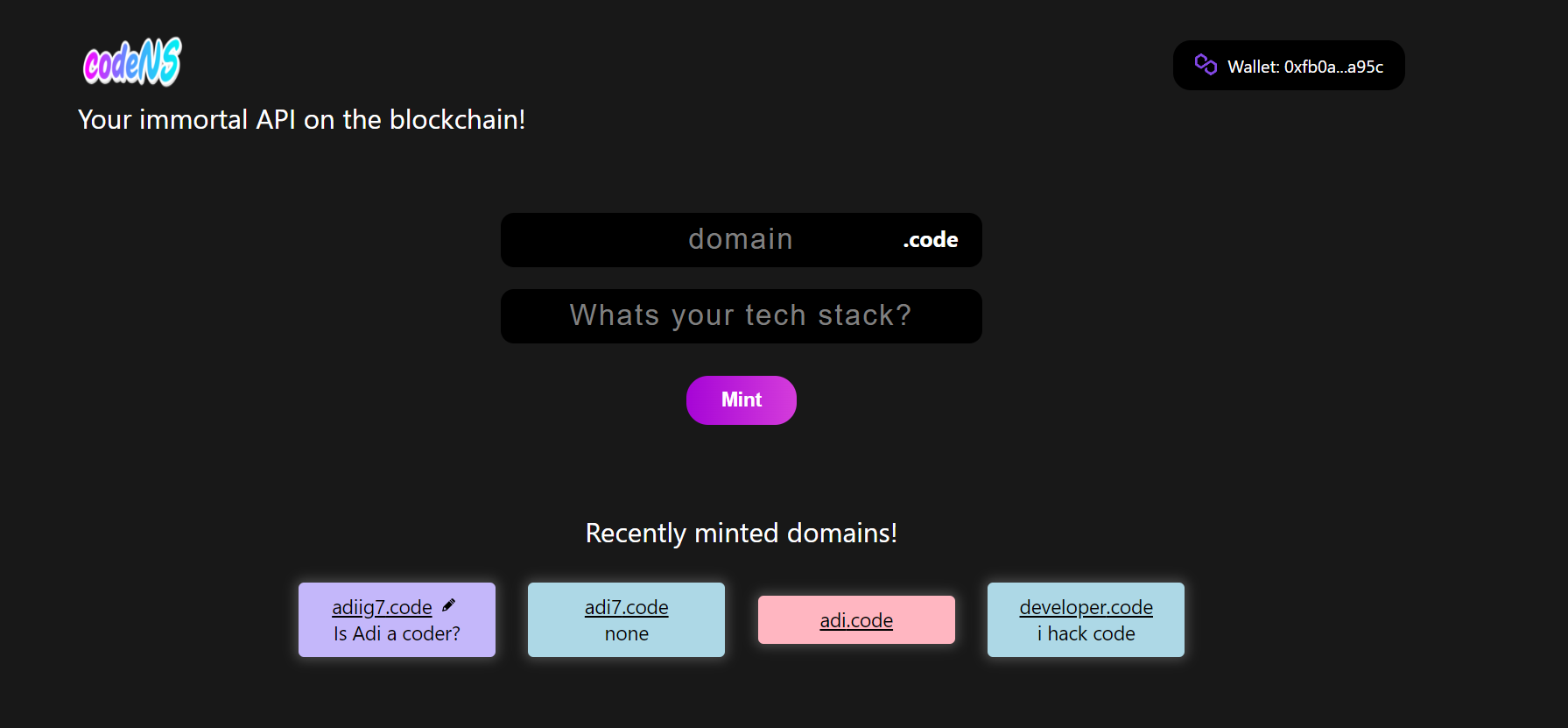 GitHub - adiig7/codeNS: A domain name service with .code domain on Polygon