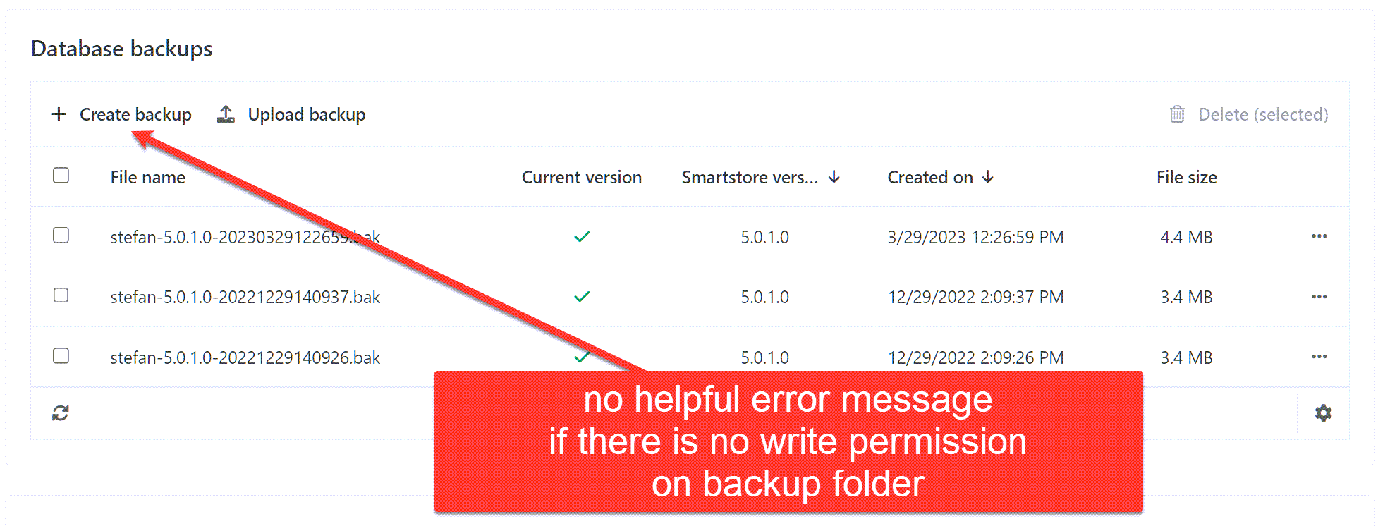 no error message when missing write permission on backup folder · Issue #643 · smartstore ...