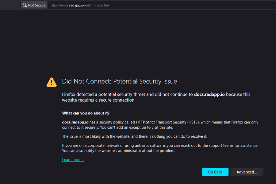 Docs website returns HSTS error · Issue #894 · radius-project/docs · GitHub