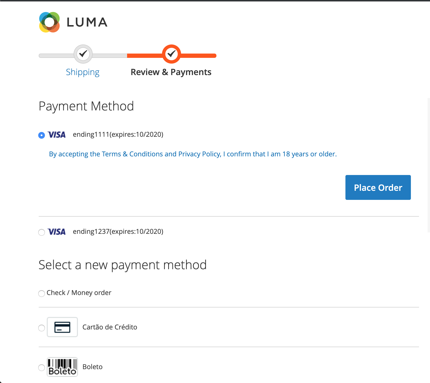 User is not asked for CVC when using a saved Adyen credit card with One-Click Agreement type ...