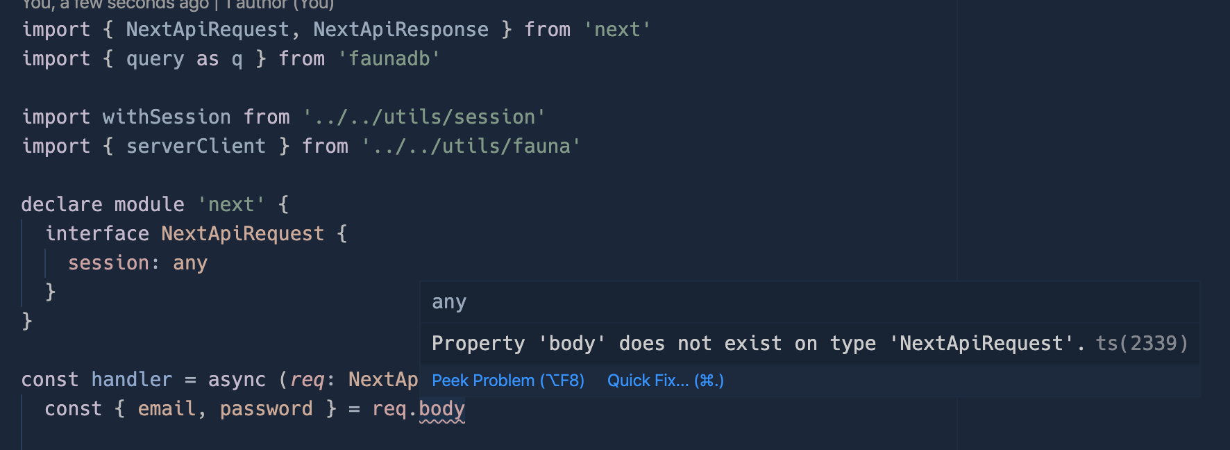 [typescript] Add the possibility to extend `NextApiRequest` with custom fields · Issue #12175 ...