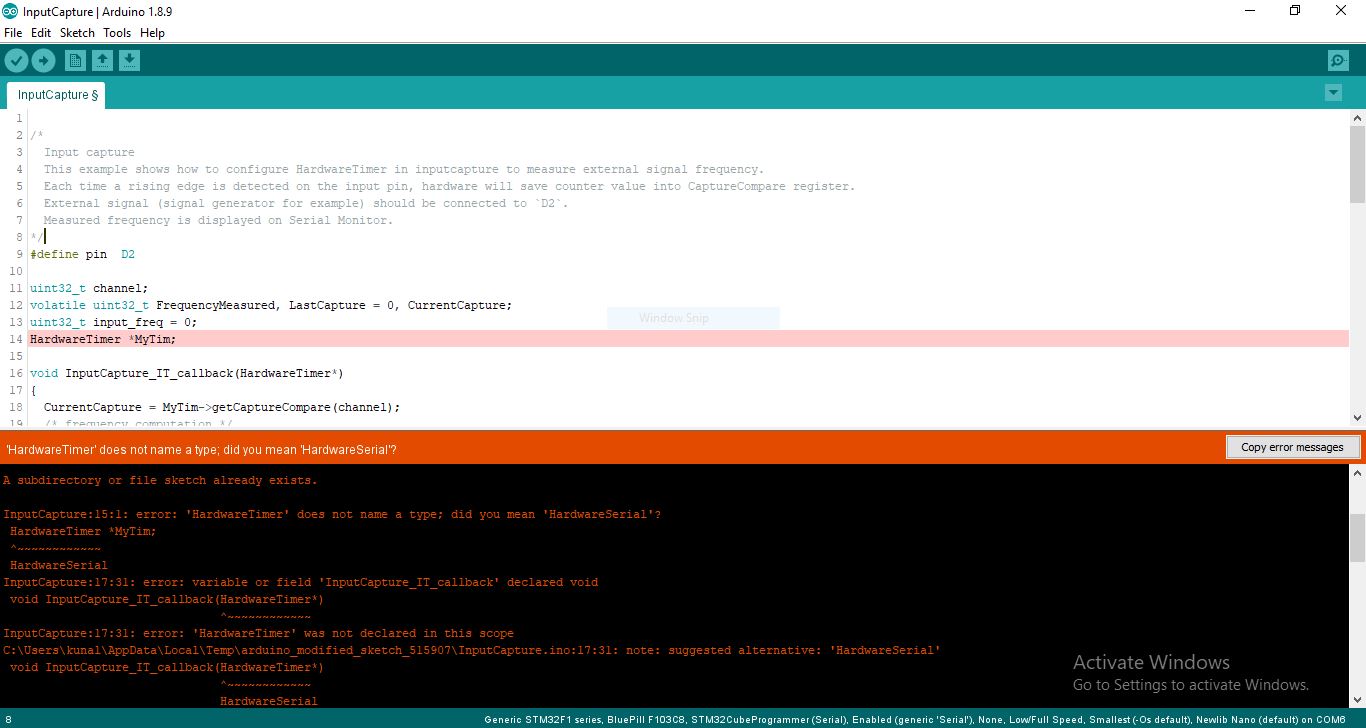 'HardwareTimer' does not name a type; did you mean 'HardwareSerial ...