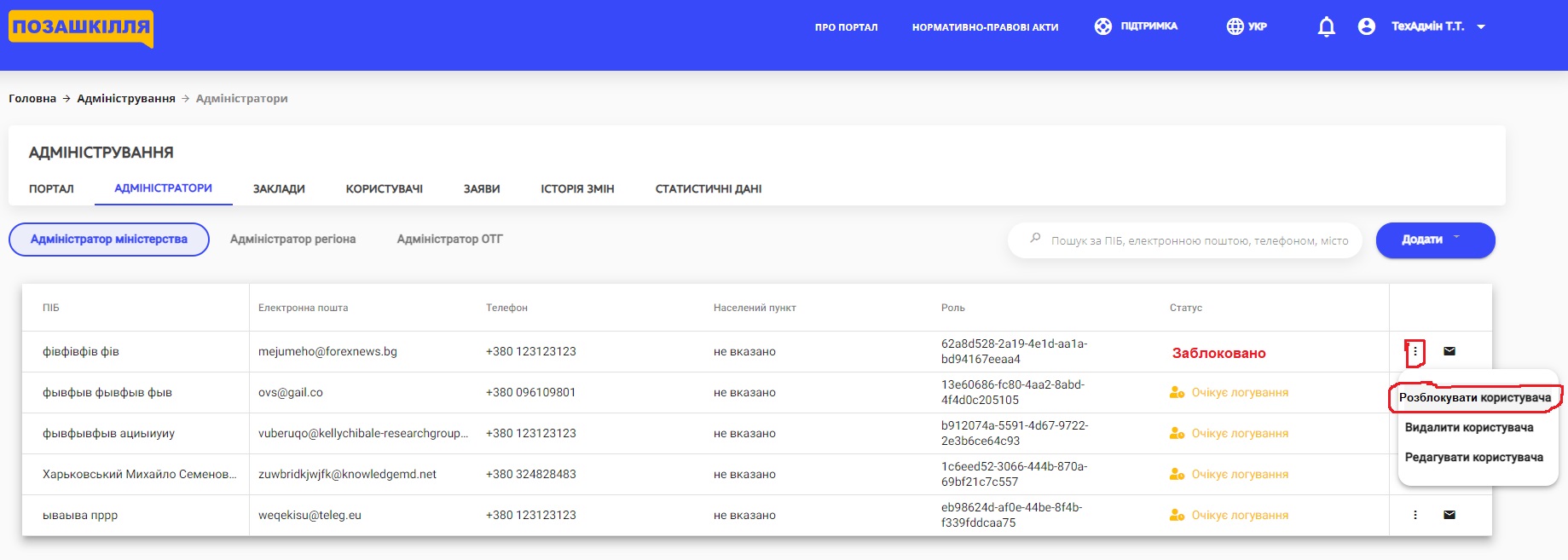 Tech-admin blocks/unblocks a ministry admin · Issue #868 · ita-social-projects/OoS-Backend · GitHub