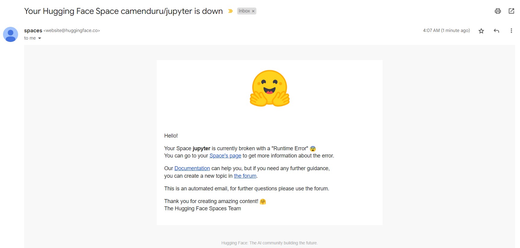 May I receive mail when the space is built? · Issue #606 · huggingface/hub-docs · GitHub
