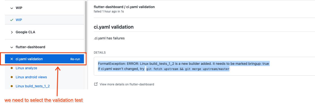 Cannot re-run failed ci.yaml validation · Issue #117904 · flutter/flutter · GitHub