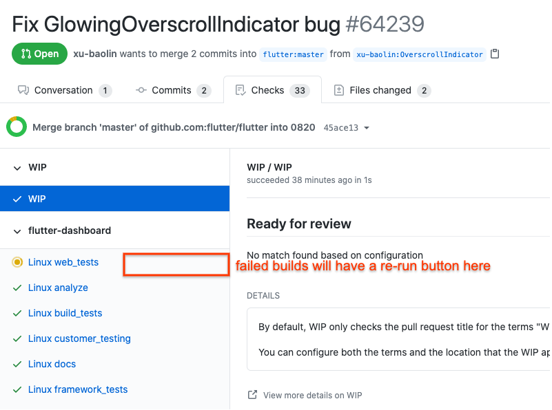 The PR checks failed by accident, and the contributors can not retry. · Issue #64291 · flutter ...