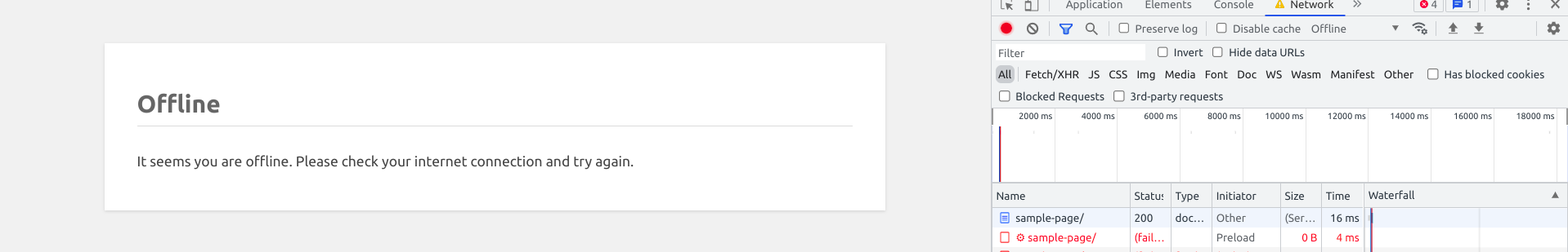 Displaying an offline page if the user is not connected to the Internet ...