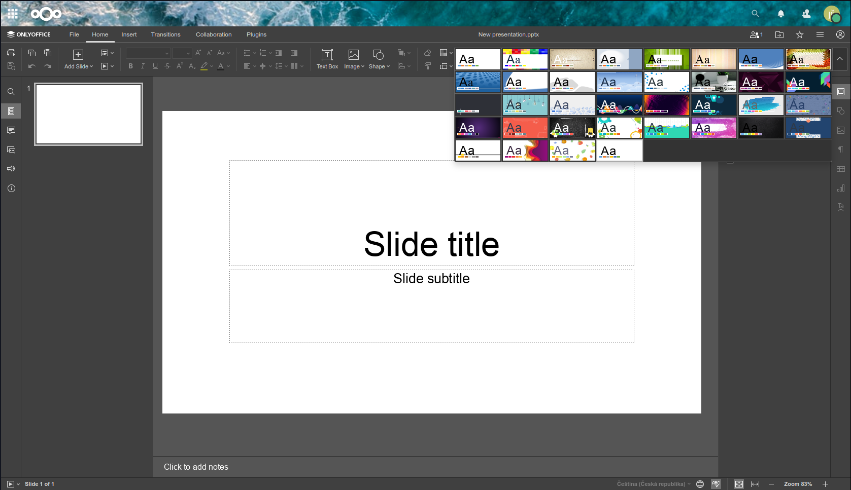 Presentation editor doesn't show themes upoaded on the server (Nextcloud + DocumentServer ...