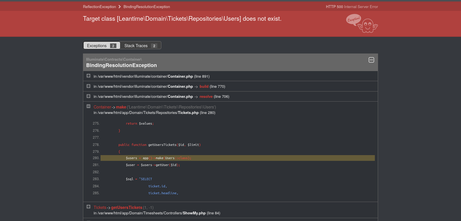 ![BUG]! Error 500 when opening My Timesheets · Issue #1914 · Leantime/leantime · GitHub