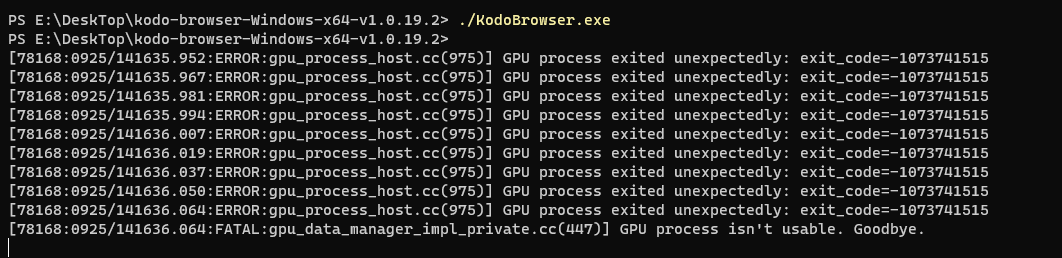 程序无法运行 Gpu Process Crashes With Exit Code 1073741819 · Issue 135 · Qiniukodo Browser · Github 0887