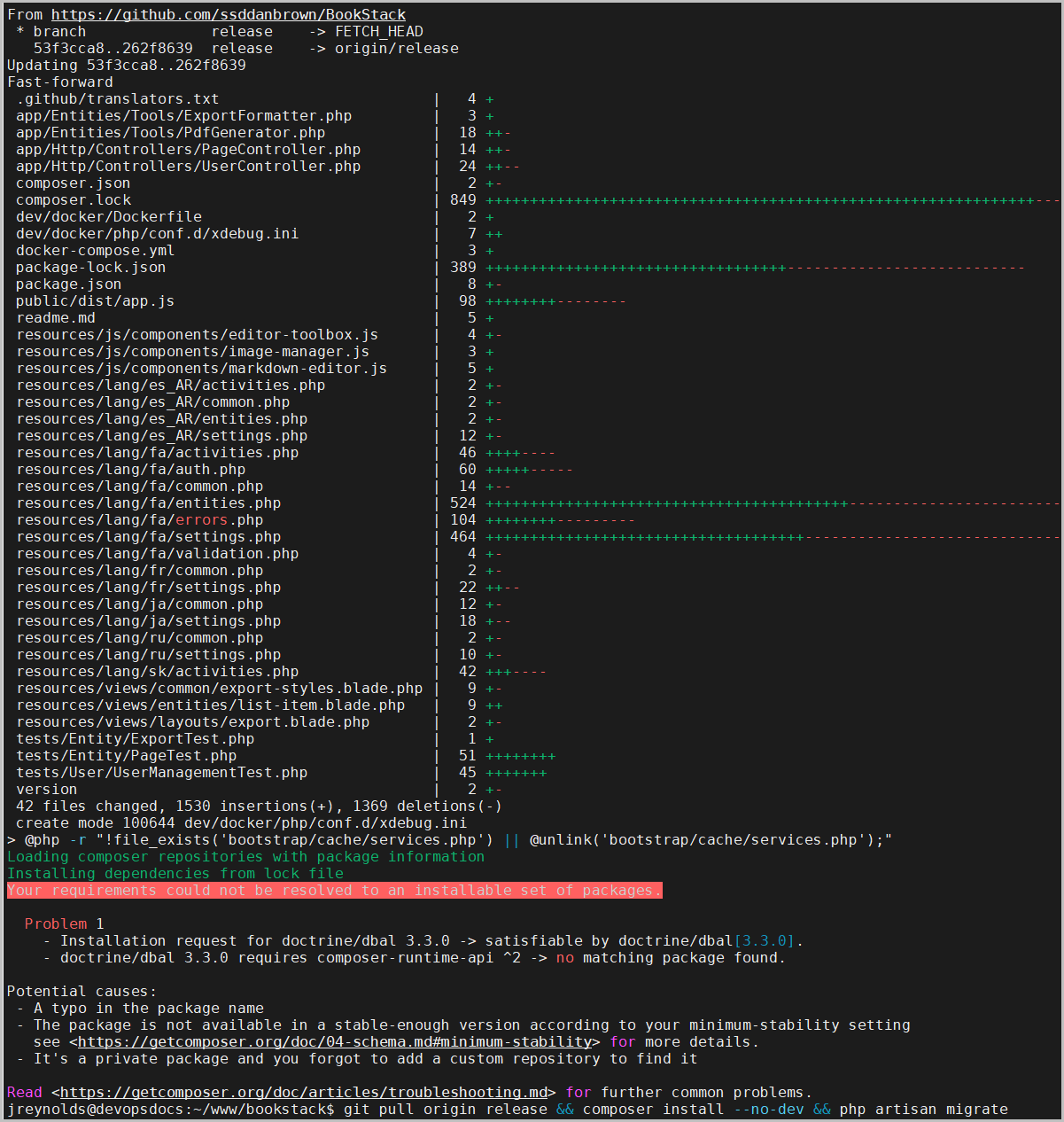 Bug Report Update To V21123 From Most Recent Release Fails · Issue 3196 · Bookstackapp
