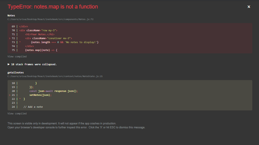 notes.map is not a function · Issue #6 · CodeWithHarry/iNotebook-React ...