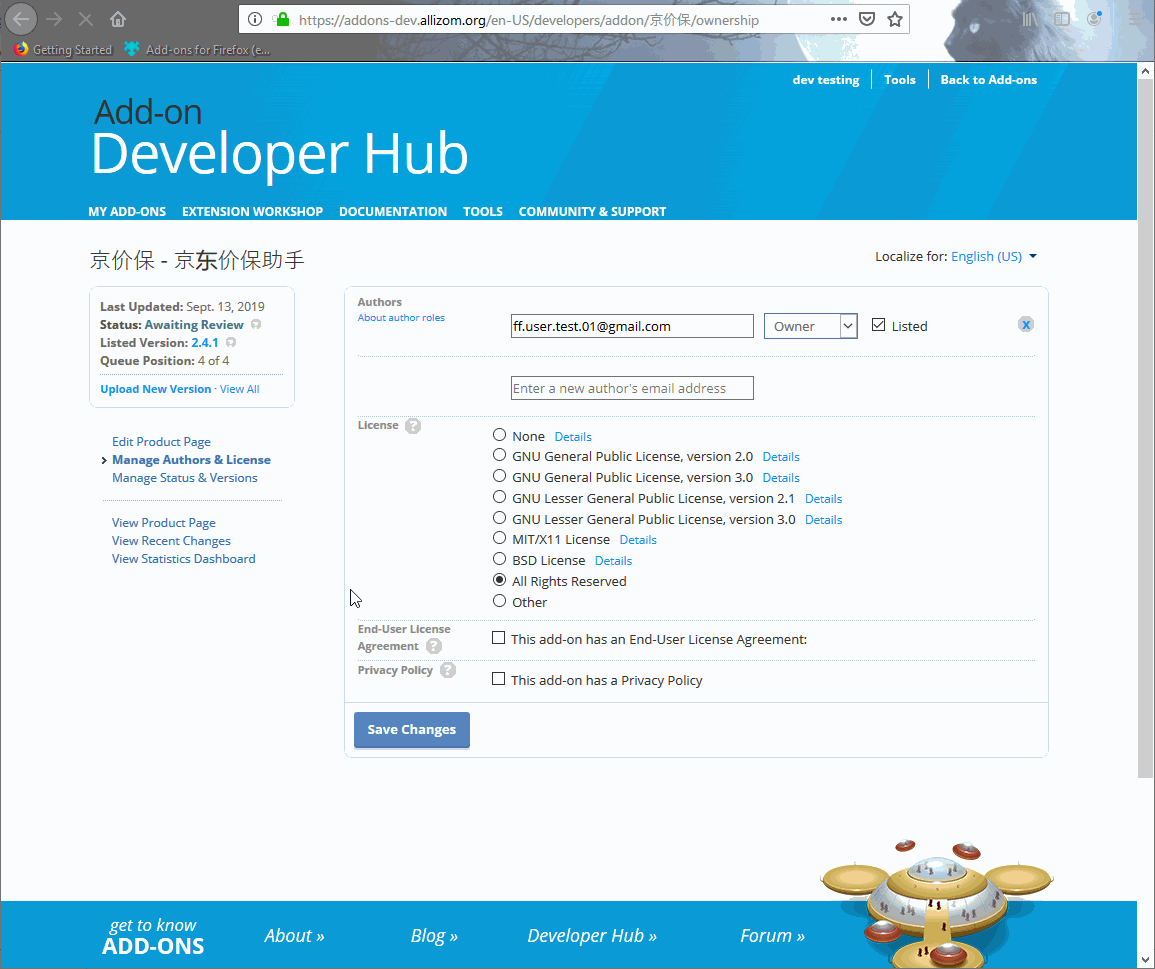 “Edit Product Page” isn’t highlighted for an add-on with kanji characters in Developer Hub ...
