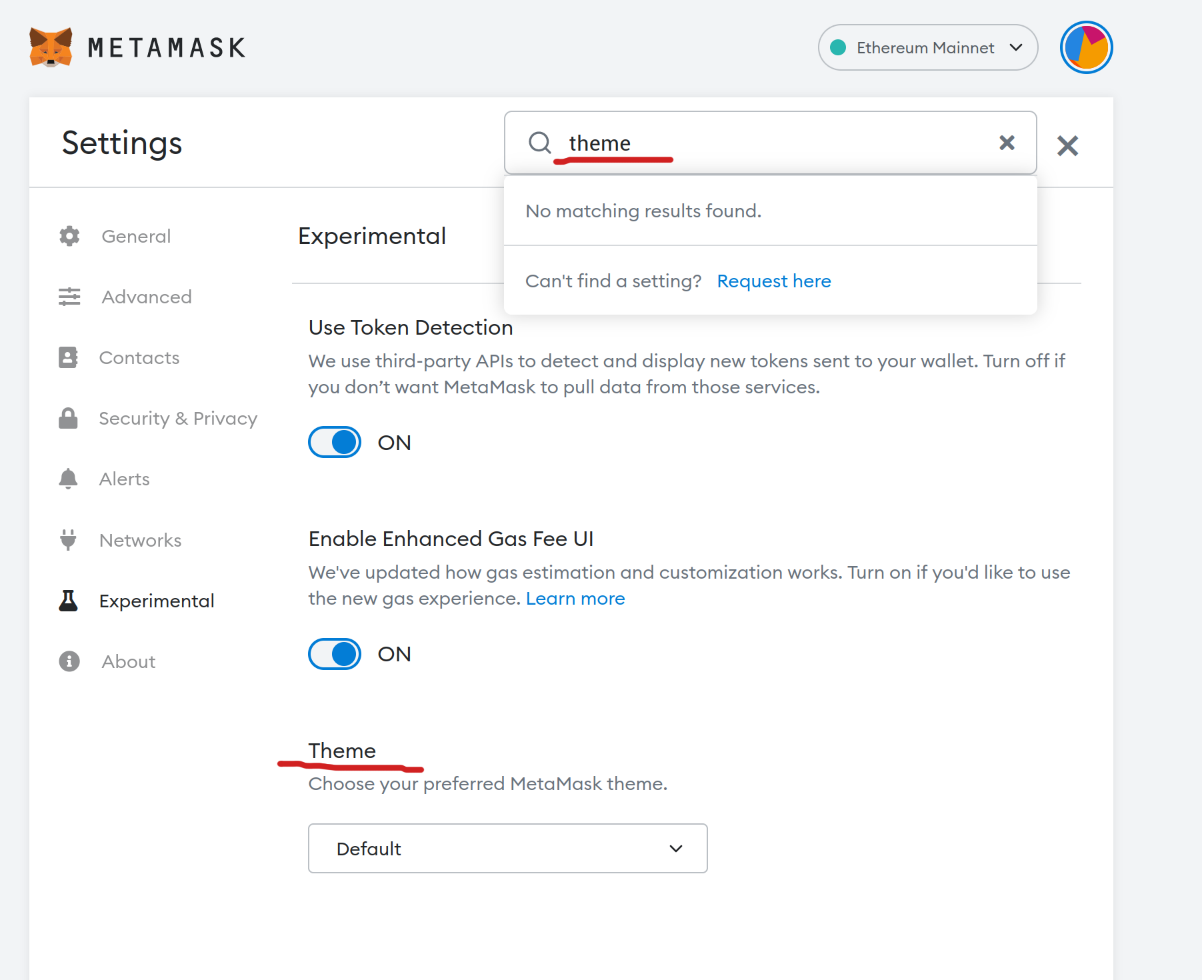 Bug Theme Not Found On Settings Search · Issue 14542 · Metamaskmetamask Extension · Github 5419