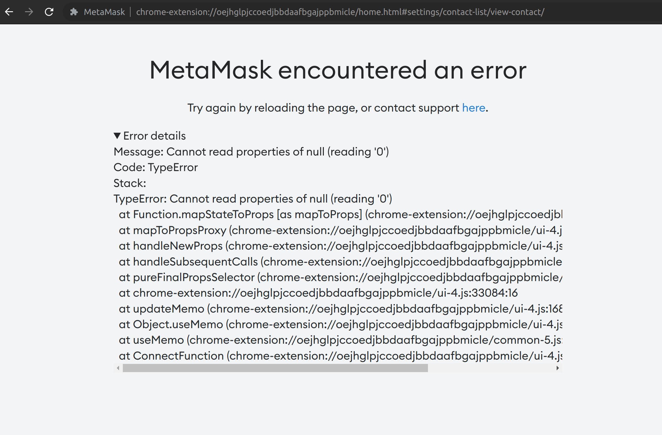 [Bug]: View Contact URL lands to MM Encountered an error page · Issue #15761 · MetaMask/metamask ...