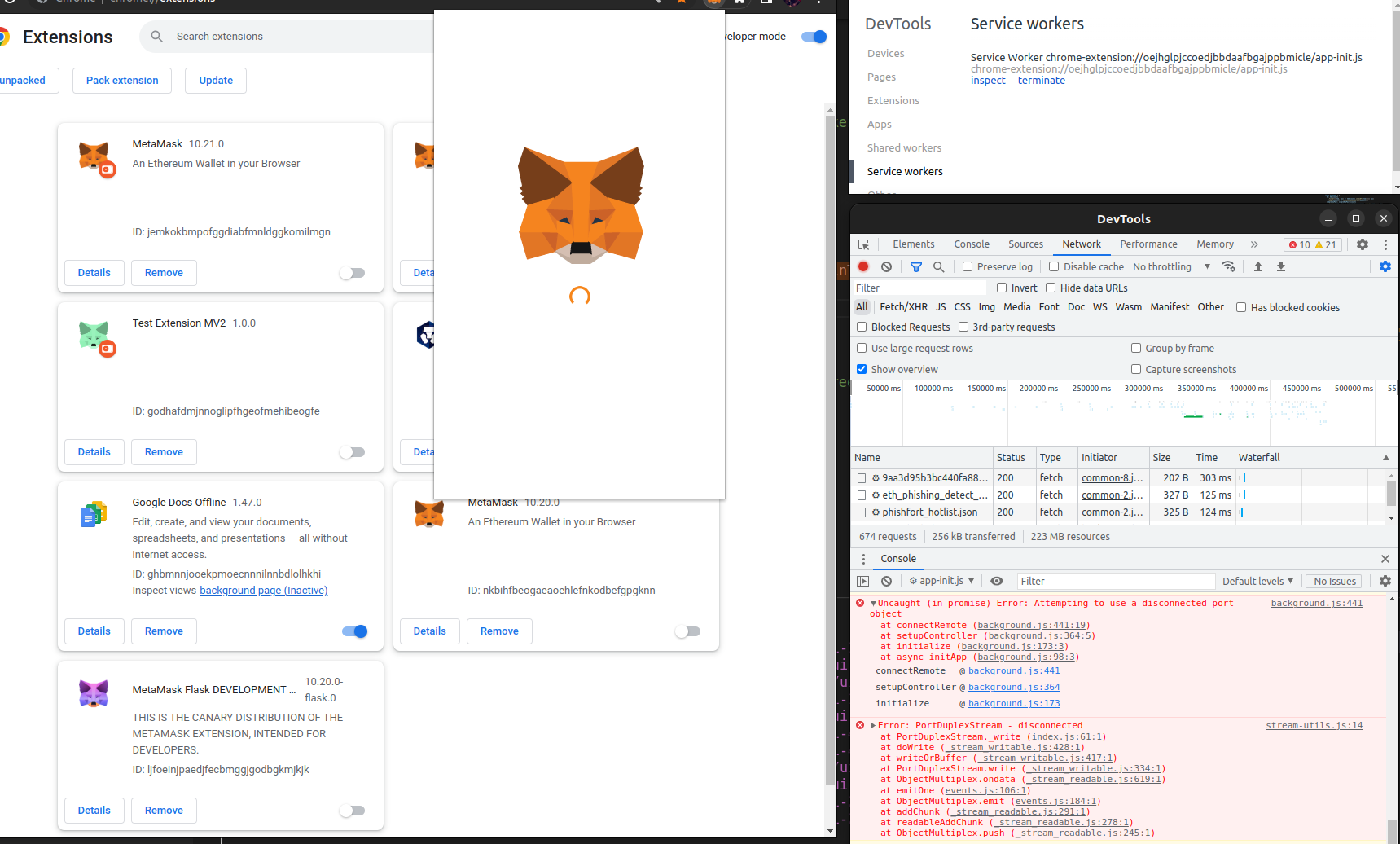 [Bug]: [MV3] Error: `Attempting to use a Disconnected port object` and MM stays loading ...