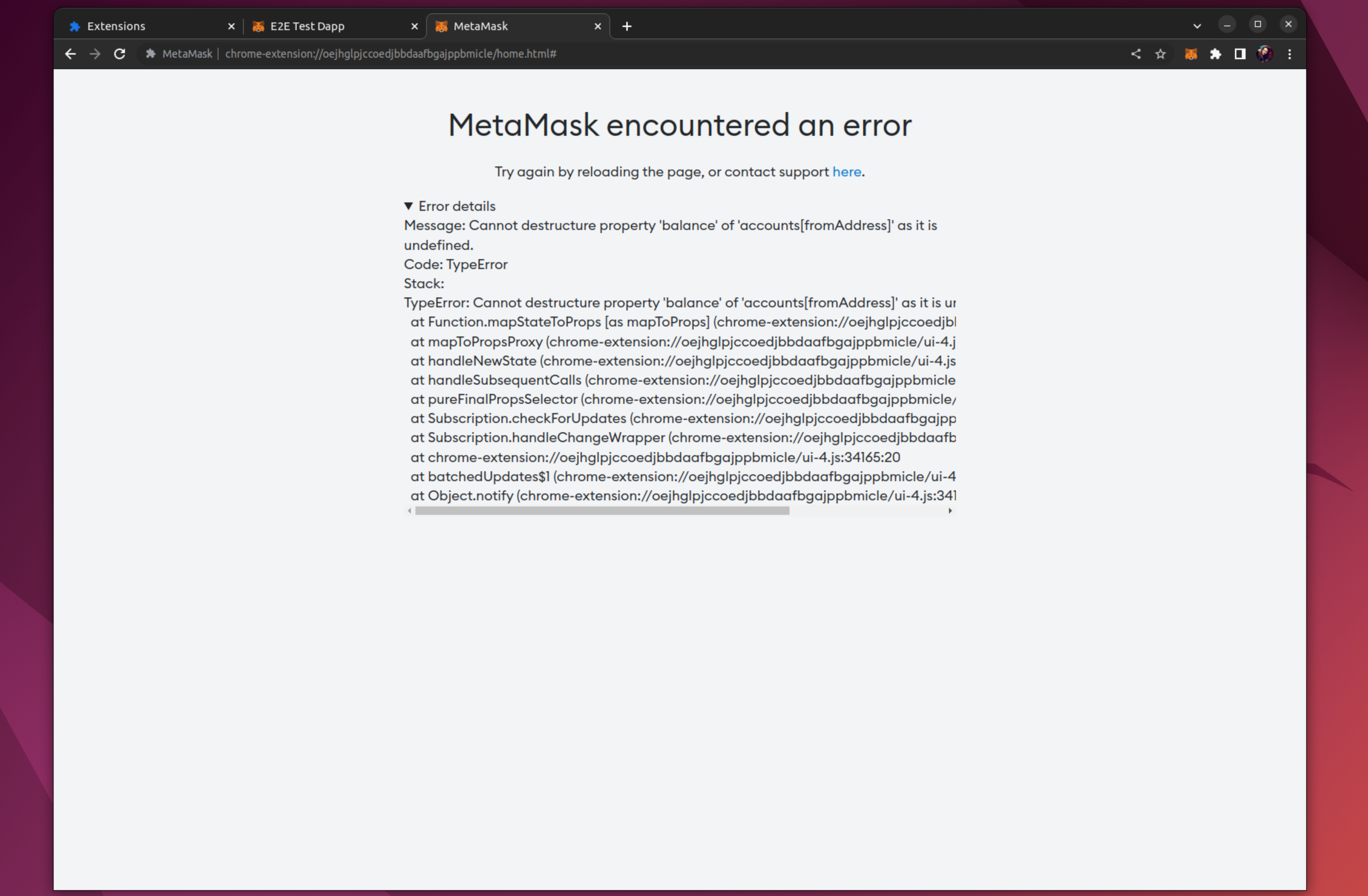 [Bug]: Tperror `Cannot destructure property 'balance' of 'accounts[fromAddress]' as it is ...