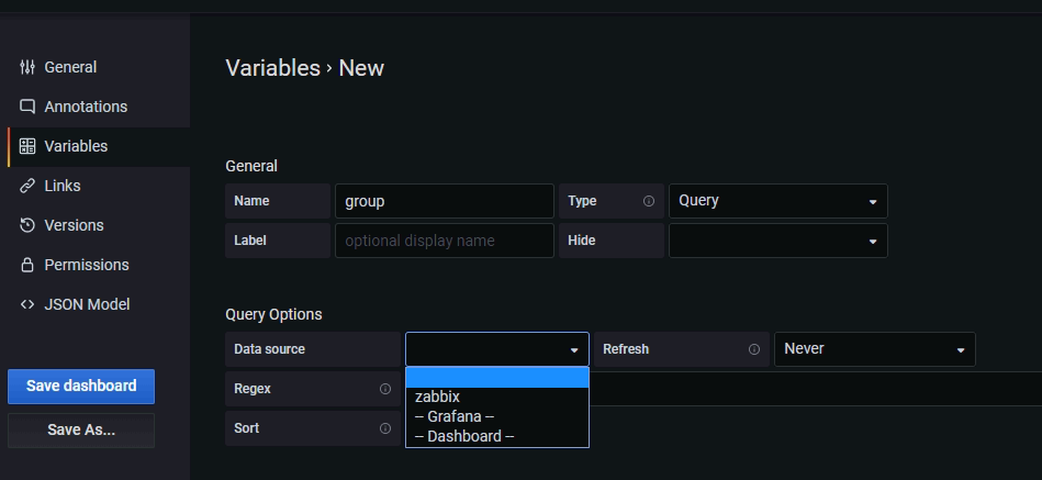 Variables Wont Work On Fresh Install With Grafana 7 And Zabbix 5