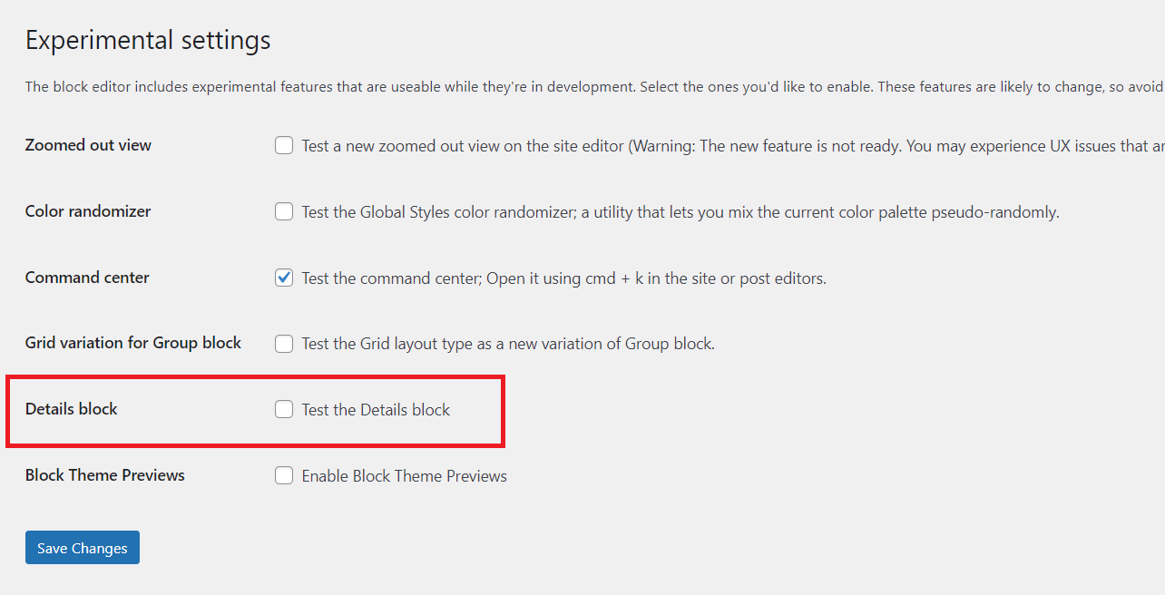 Details Block Enable By Default On Gutenberg Plugin Without Opt In · Issue 50526 · Wordpress