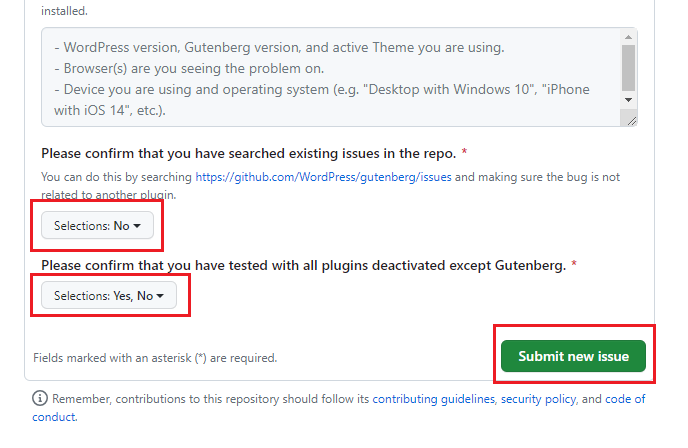 ISSUE_TEMPLATE: Confirmation checks do not play a role · Issue #51815 · WordPress/gutenberg · GitHub