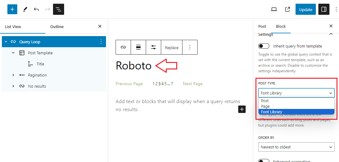 Query Loop: "Font Library" appears in the post type dropdown · Issue ...