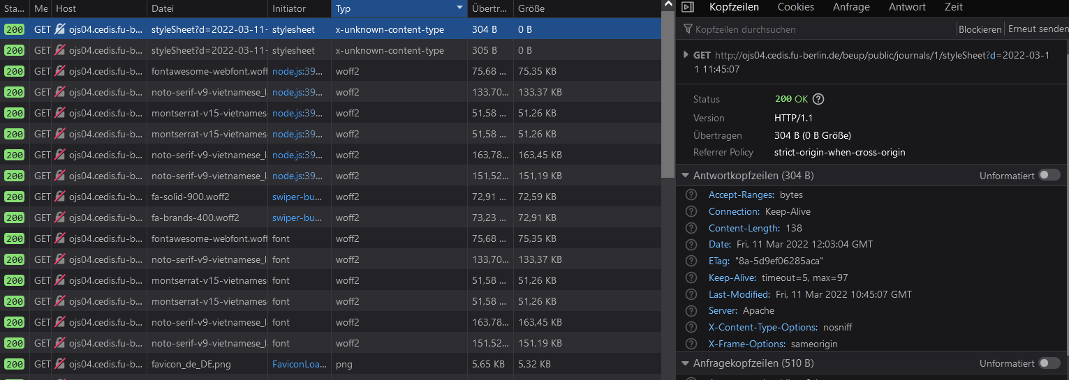 Mime Type error for recent OJS builds when trying to load journal ...