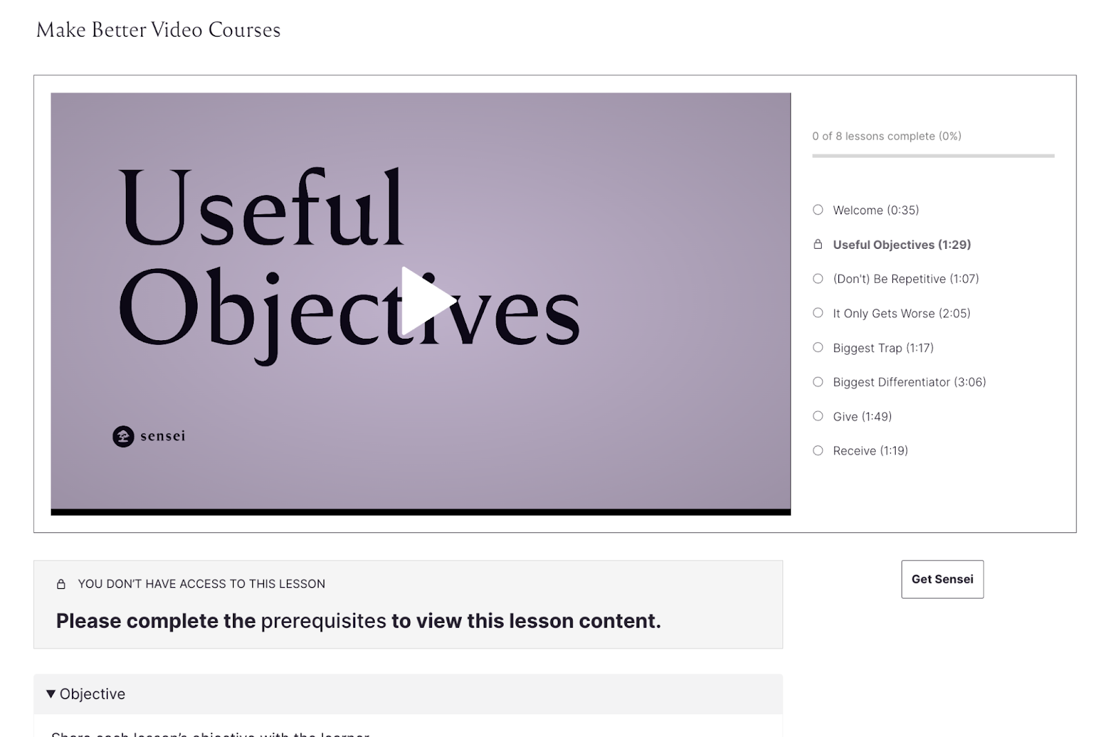 Video And Content Shows For Prerequisite Lessons · Issue 6513 · Automatticsensei · Github