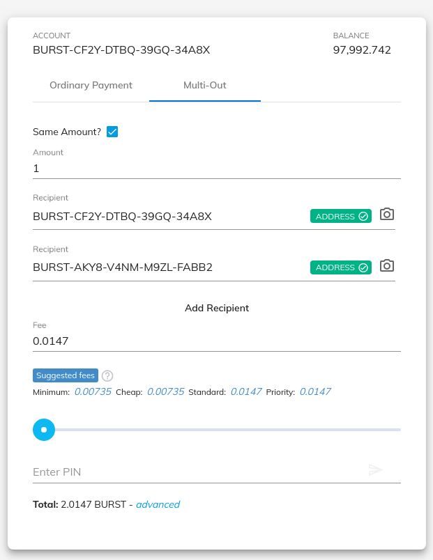 Multi Out Same wrong calculation amount · Issue #543 · signum-network/phoenix · GitHub