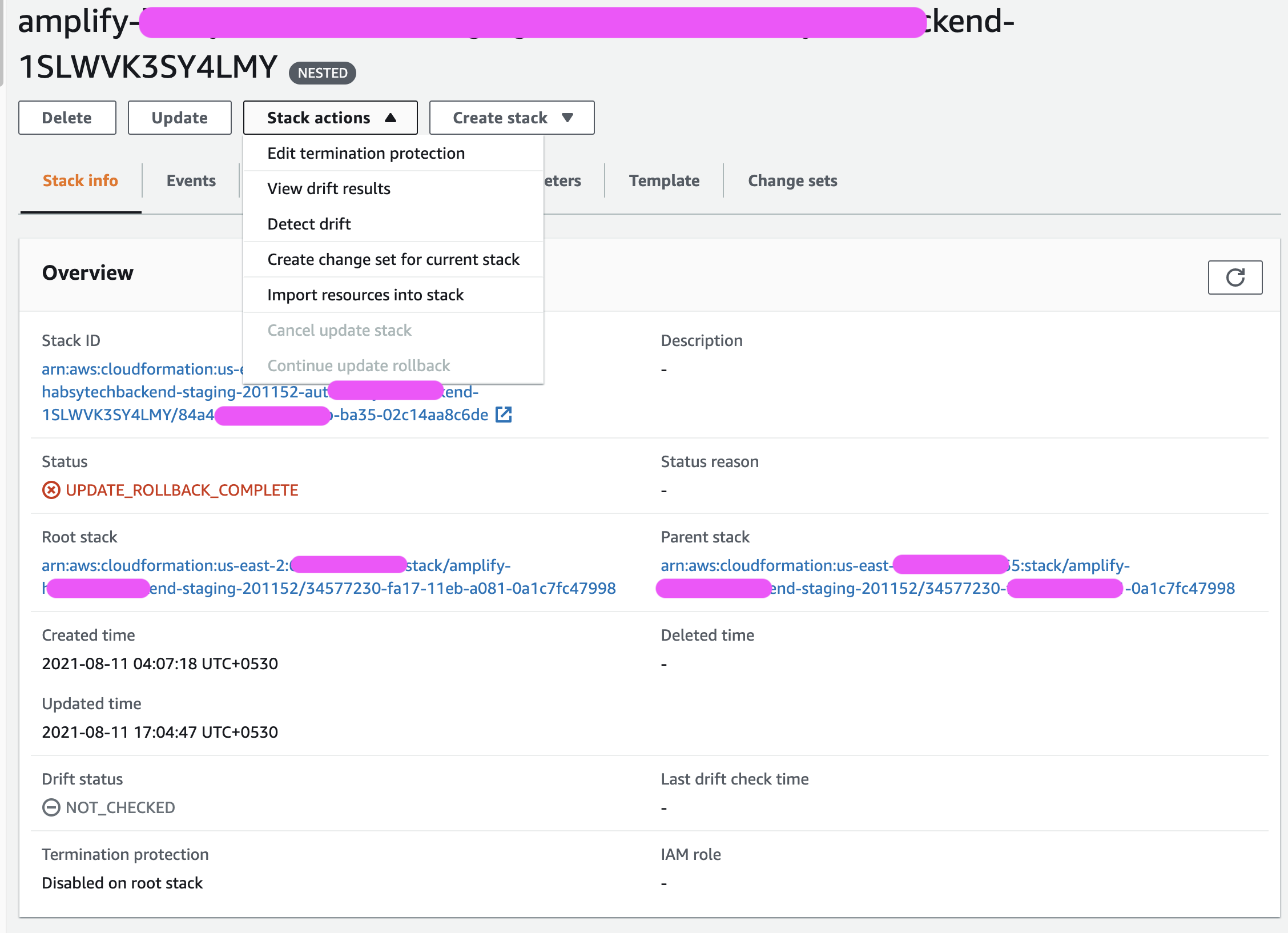An error occurred during the push operation: Resource is not in the state stackUpdateComplete ...